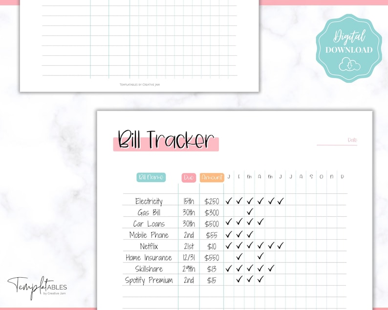Bill Payment Tracker Printable Monthly Bill Organizer & - Etsy