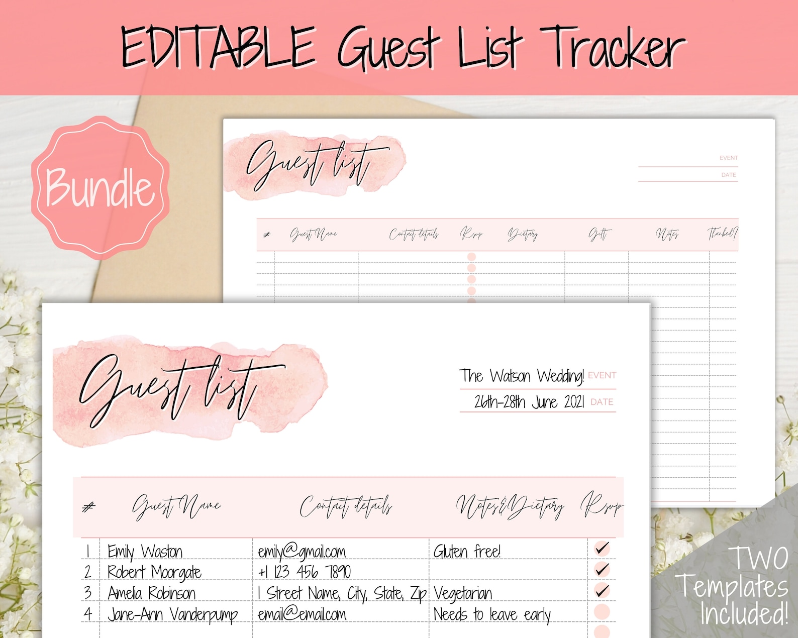 Guest List Template, Editable Guest List Tracker With RSVP, Party ...