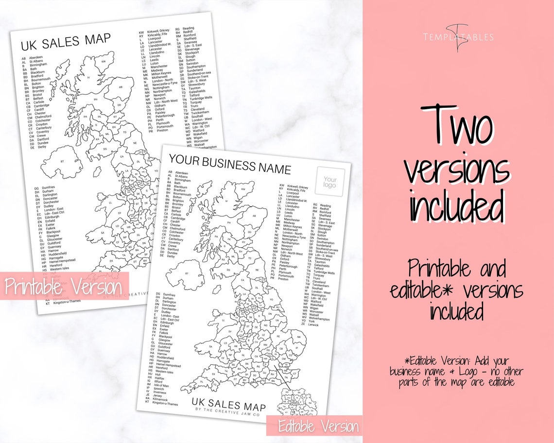 EDITABLE UK Sales Map Business Postcode Sales Map Color in - Etsy UK