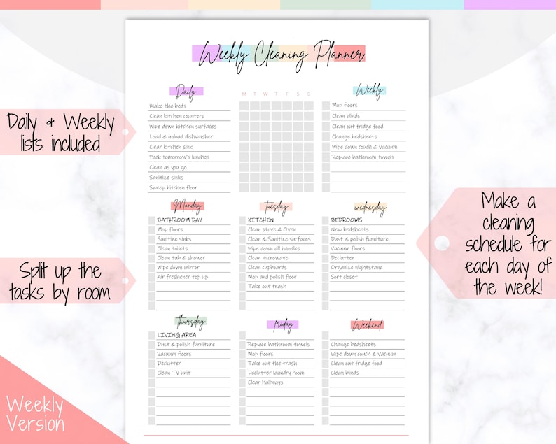 Weekly Cleaning Checklist, EDITABLE Schedule, Cleaning Planner, Weekly ...
