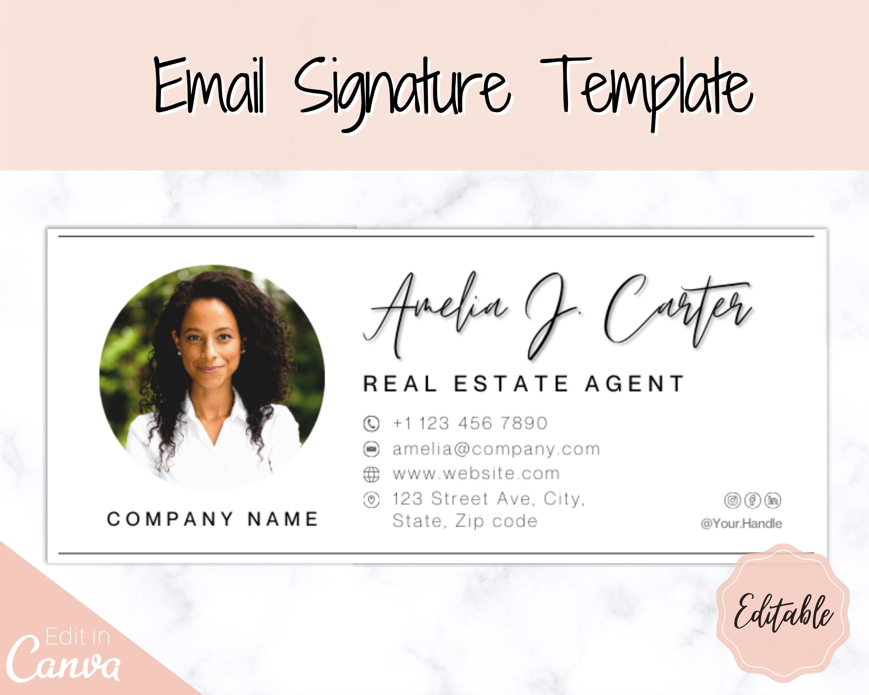 Email Signature Template With Logo & Photo Editable Canva | Etsy