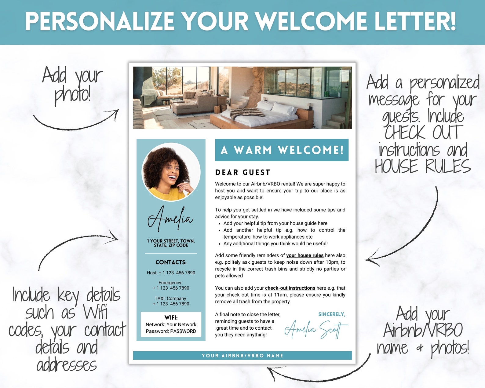 Airbnb & VRBO Welcome LETTER Template Editable Canva Air Bnb - Etsy UK