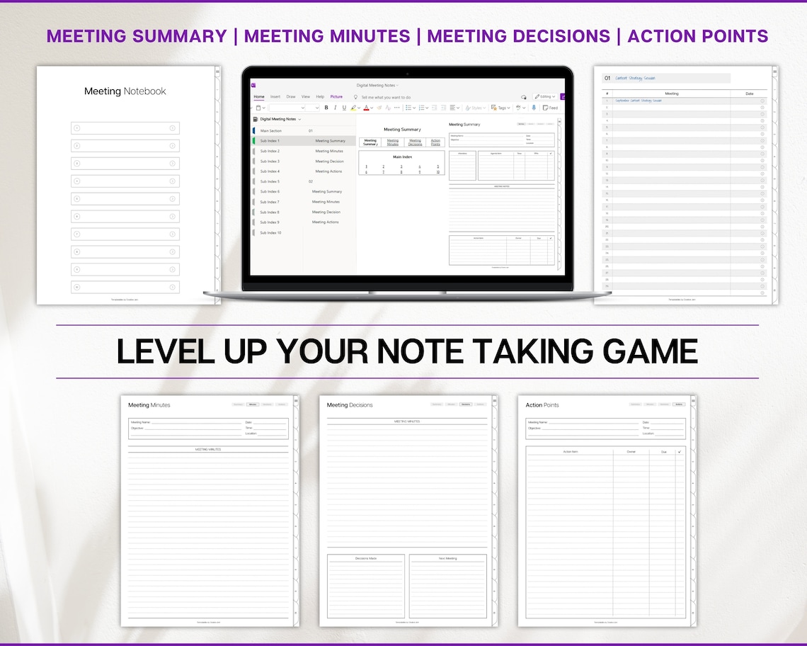 Onenote Meeting Notes Template, Editable Meeting Minutes, Digital ...