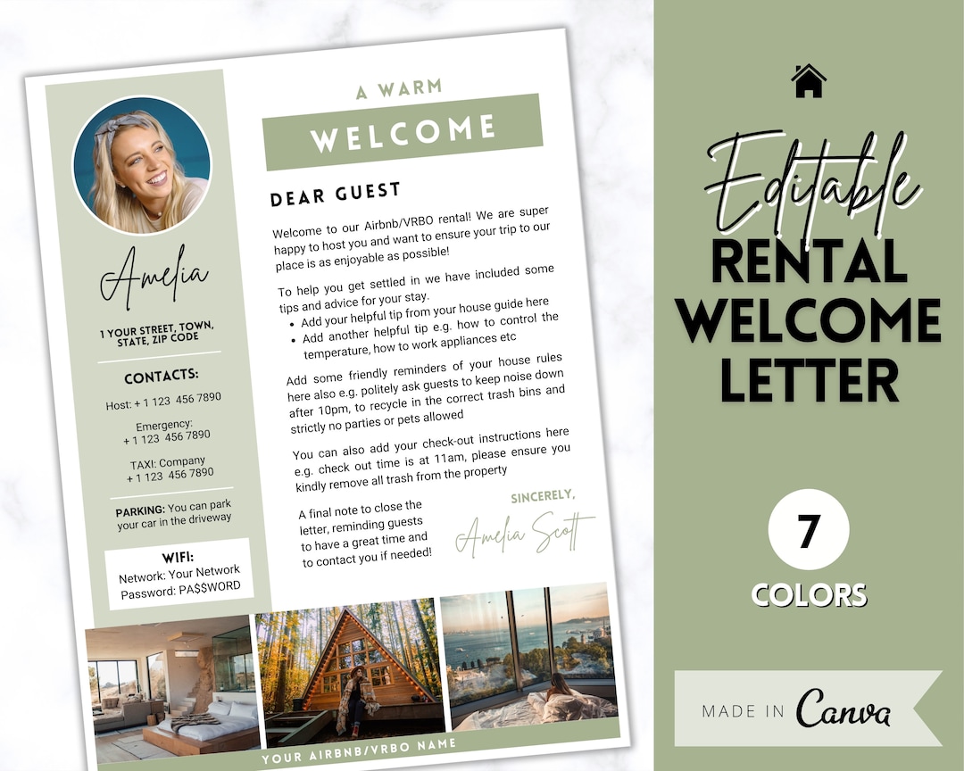 Welcome LETTER Template, Airbnb & VRBO, Editable Canva Air Bnb House ...