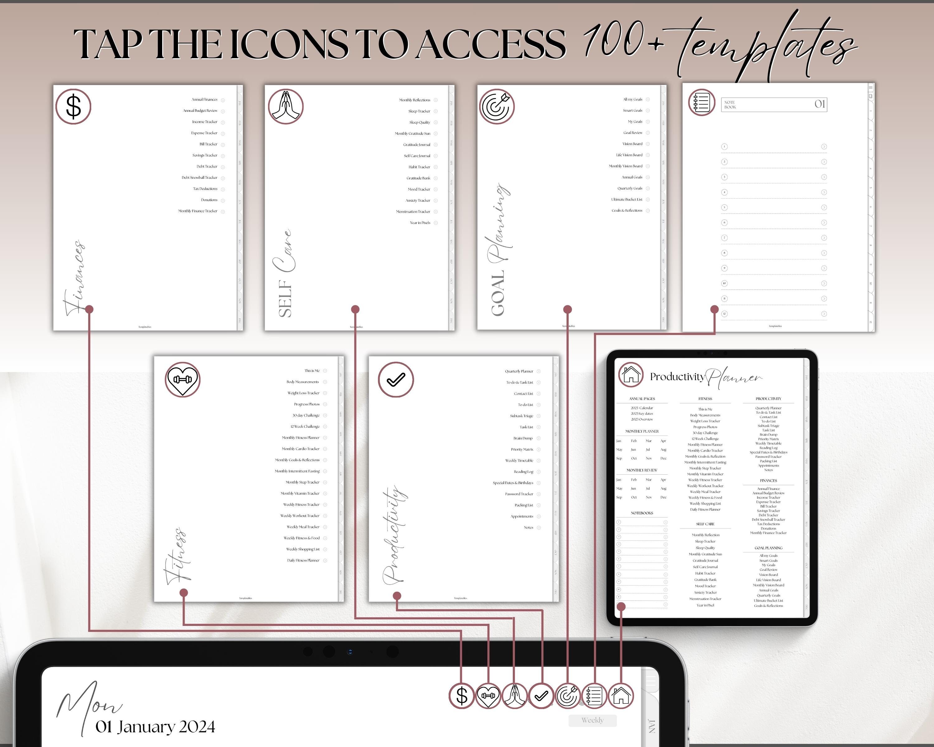 Digital Productivity Planner, 2024 - 2025 Digital Planner, Daily to Do ...