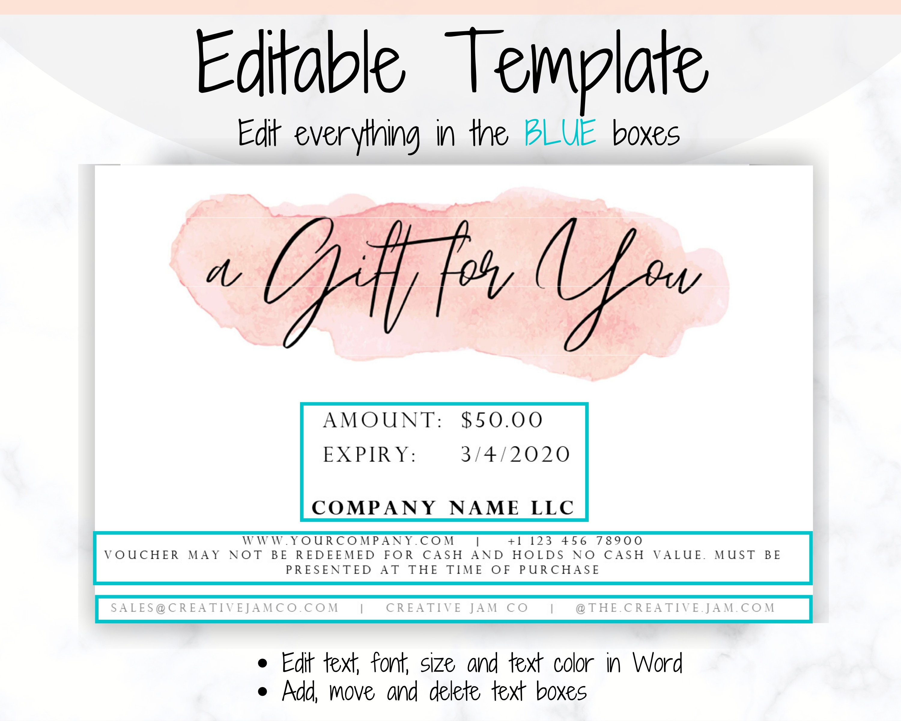 Gift Certificate Template, Editable Gift Card Template, Gift Voucher ...