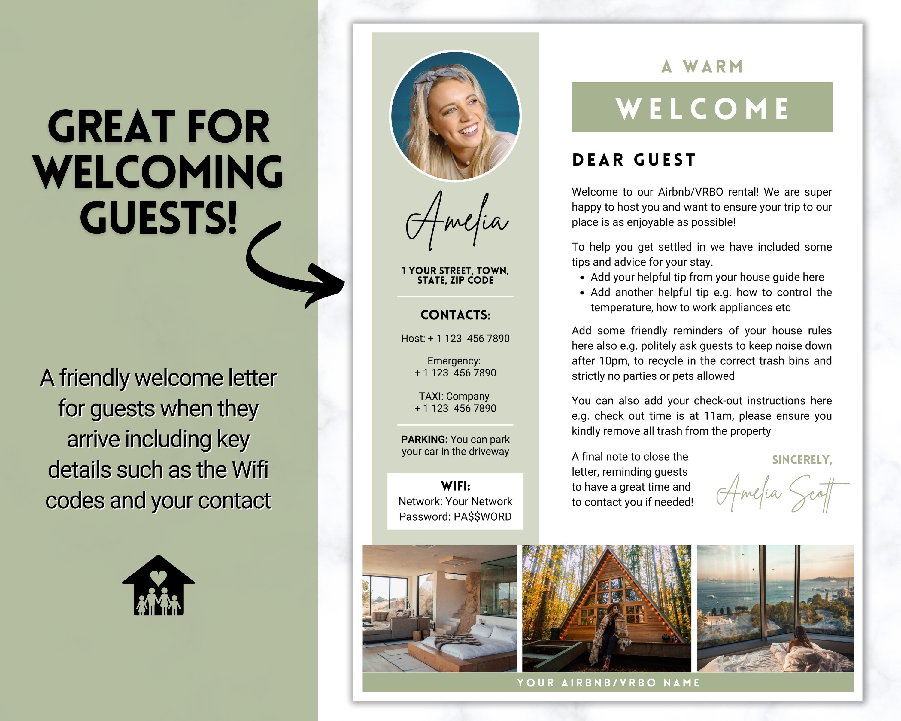 Airbnb & VRBO Welcome LETTER Template, Editable Canva Air Bnb House ...