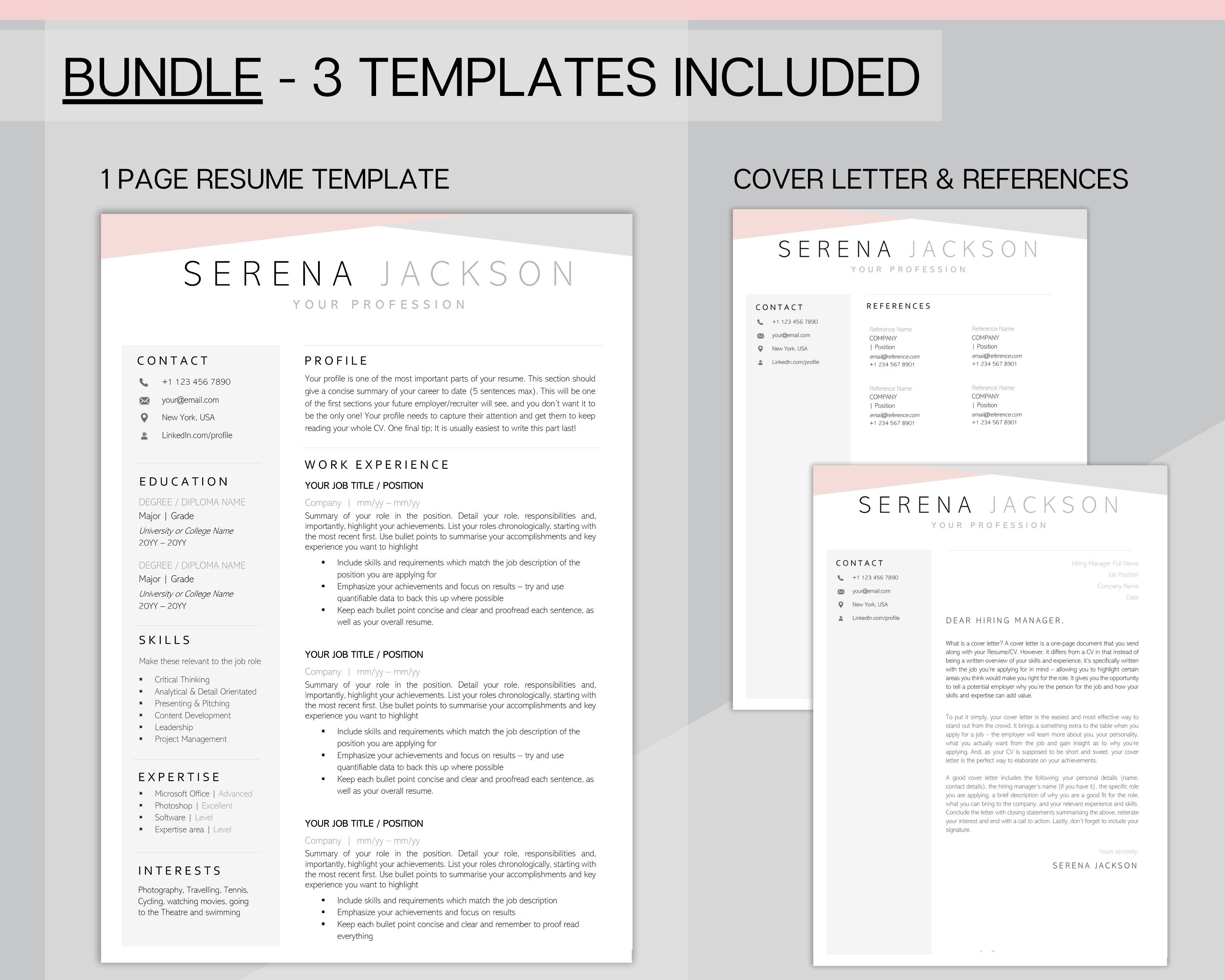 ONE Page Resume Template Word. CV Template Professional Cv - Etsy UK