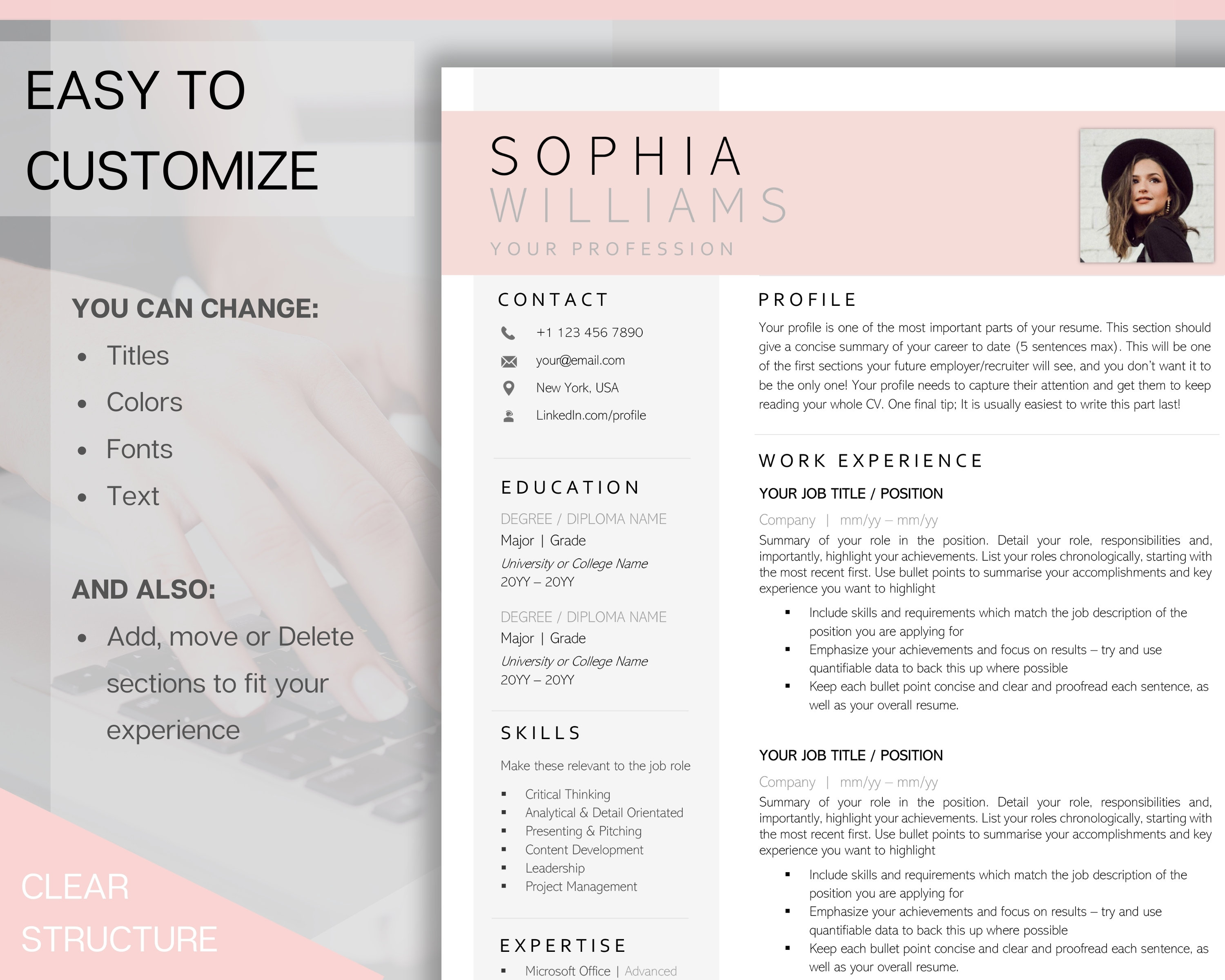 ONE Page Resume Template Word. CV Template Professional Cv | Etsy UK