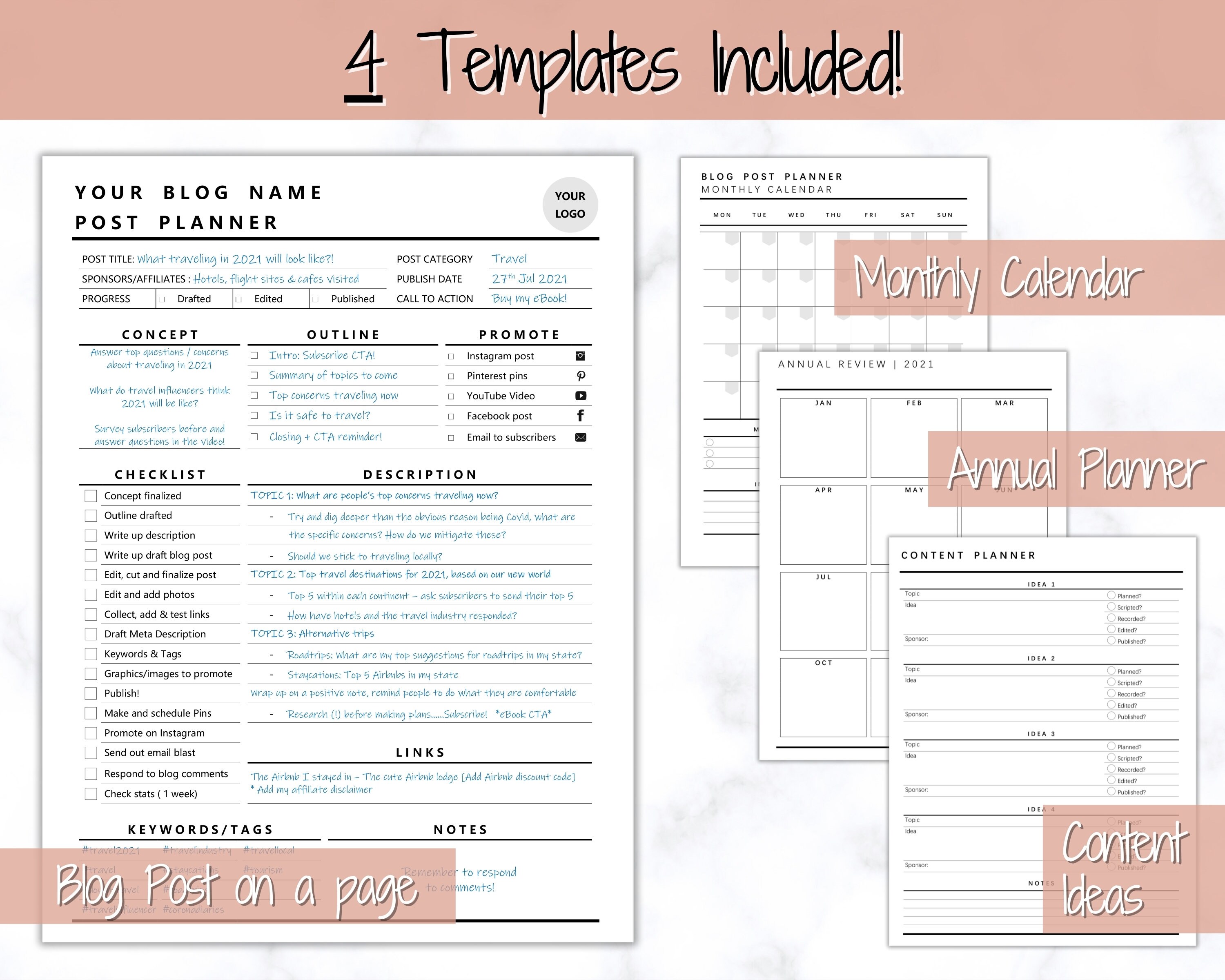 EDITABLE Blog Post Planner Templates Blogger Bundle Blog - Etsy UK