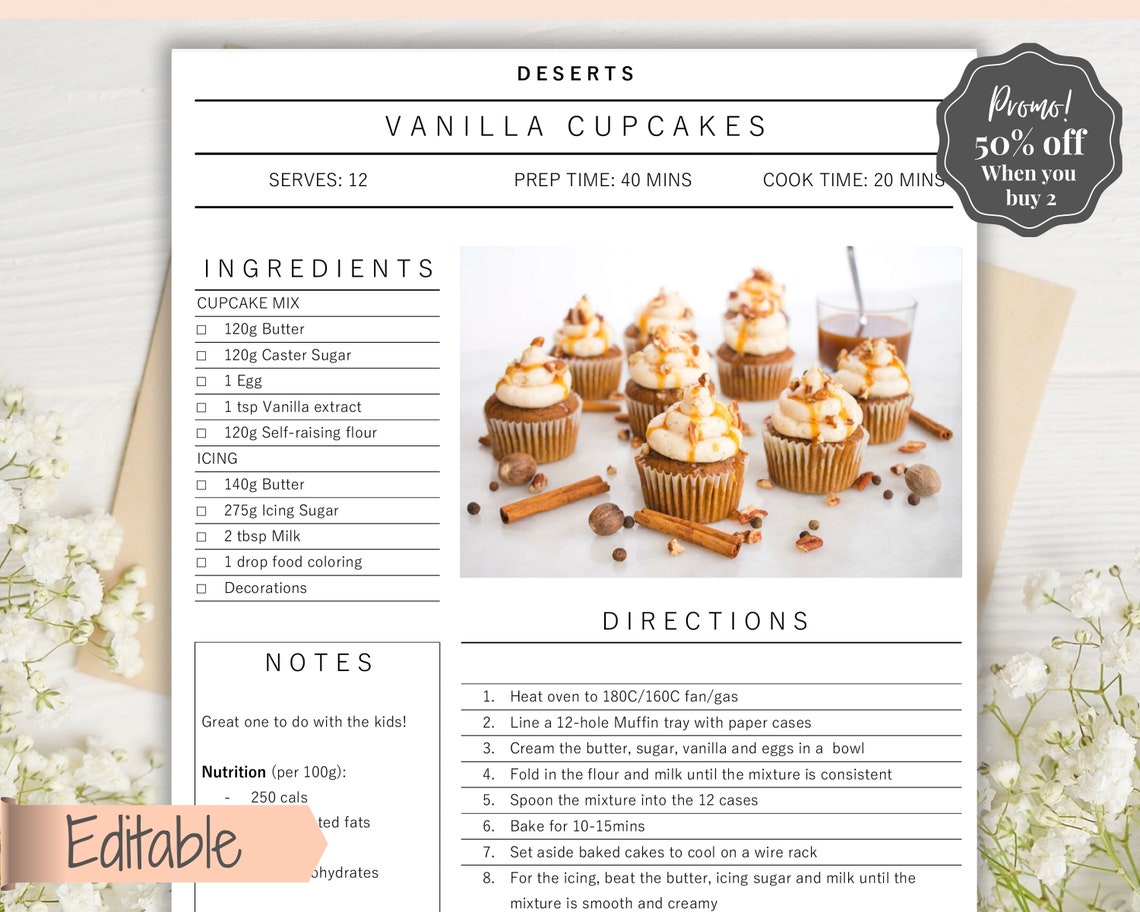Recipe Sheet Template EDITABLE Recipe Book Template Recipe | Etsy