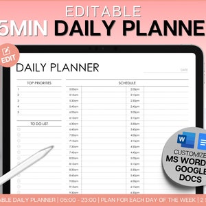 15 Minute Planner, EDITABLE 15 Minutes Daily Planner, 15 Minute Tracker ...
