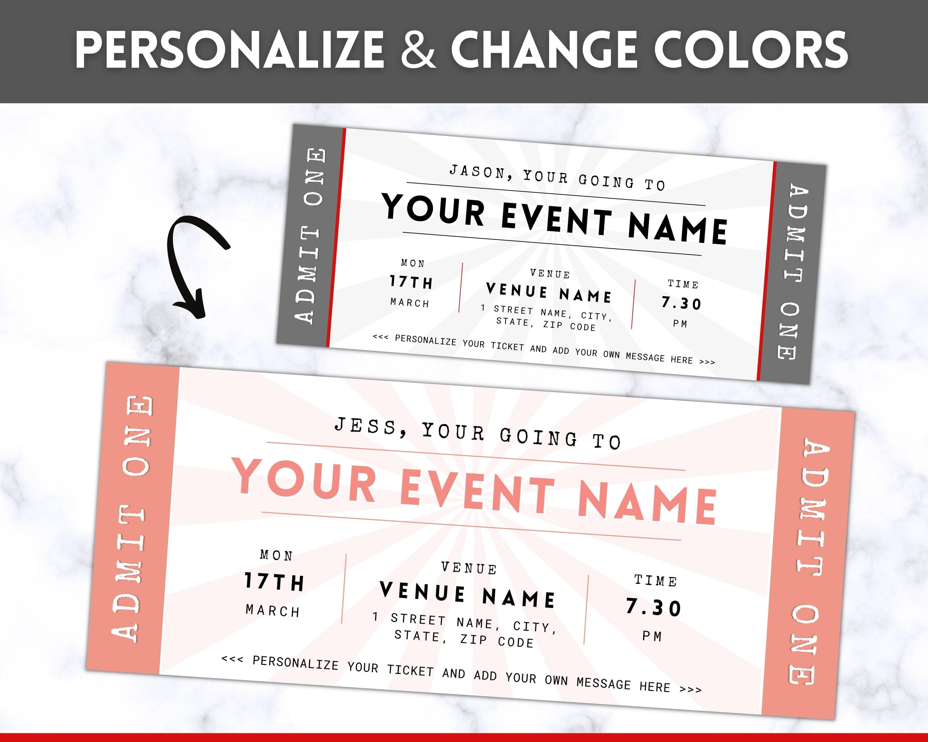 Event Ticket Template EDITABLE DIY Event Printable Surprise - Etsy UK