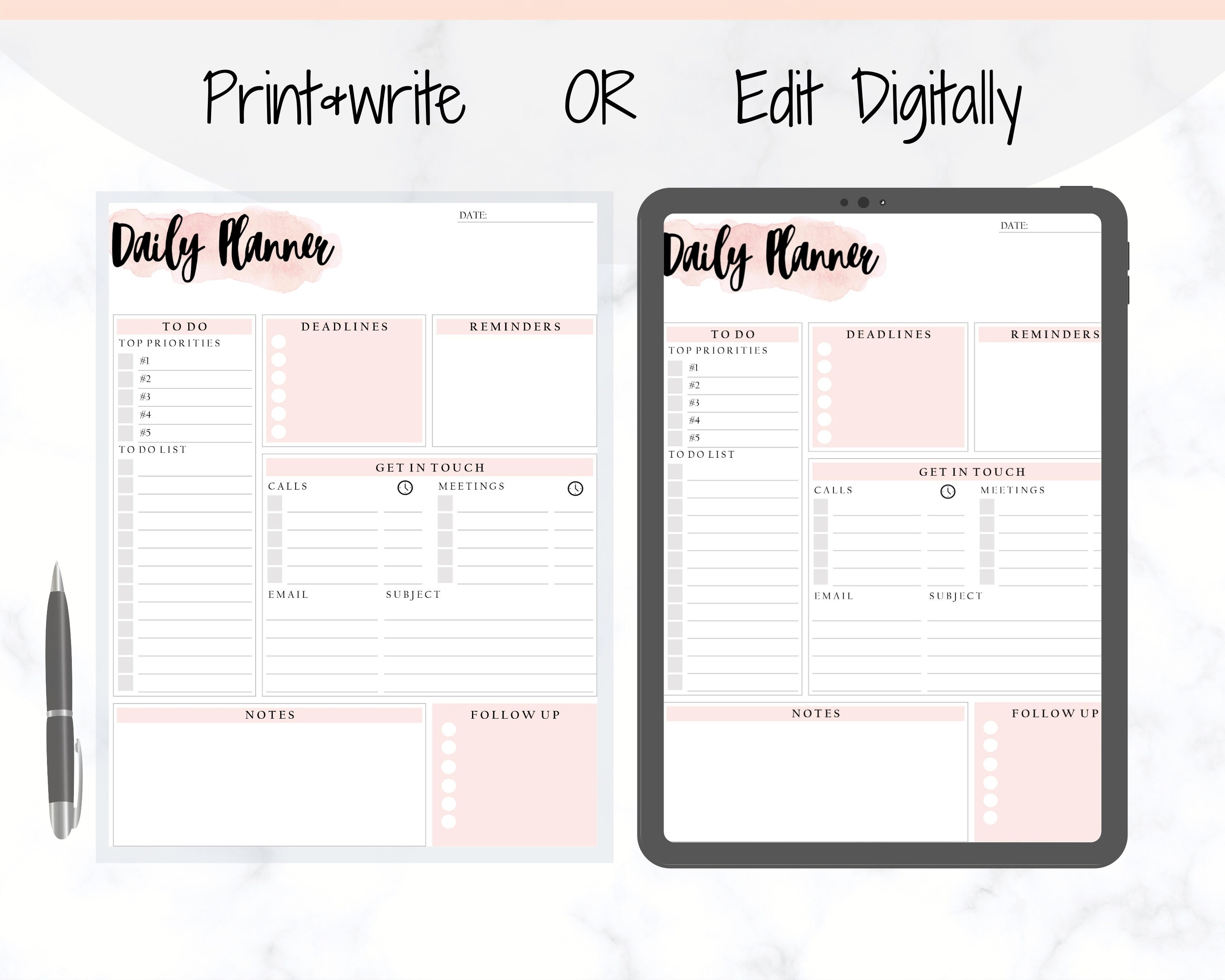 EDITABLE DAILY PLANNER to Do List Printable Productivity - Etsy UK