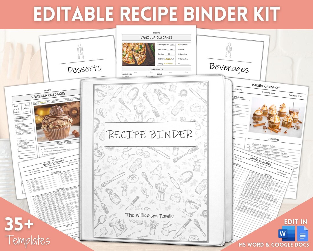 Cookbook Template, Editable Recipe Binder Kit, Recipe Book Template ...