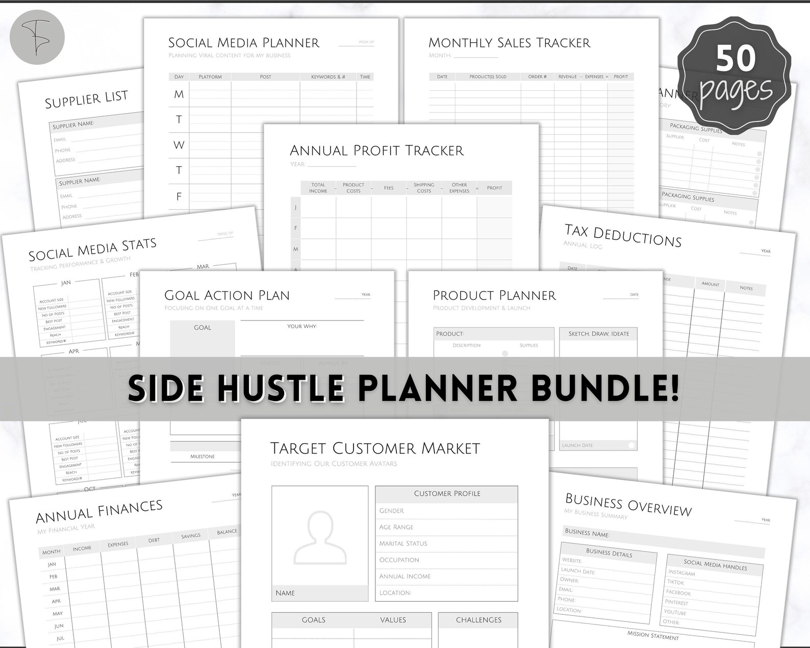 Side Hustle Planner Printable BUNDLE, Small Business Planner, Side ...