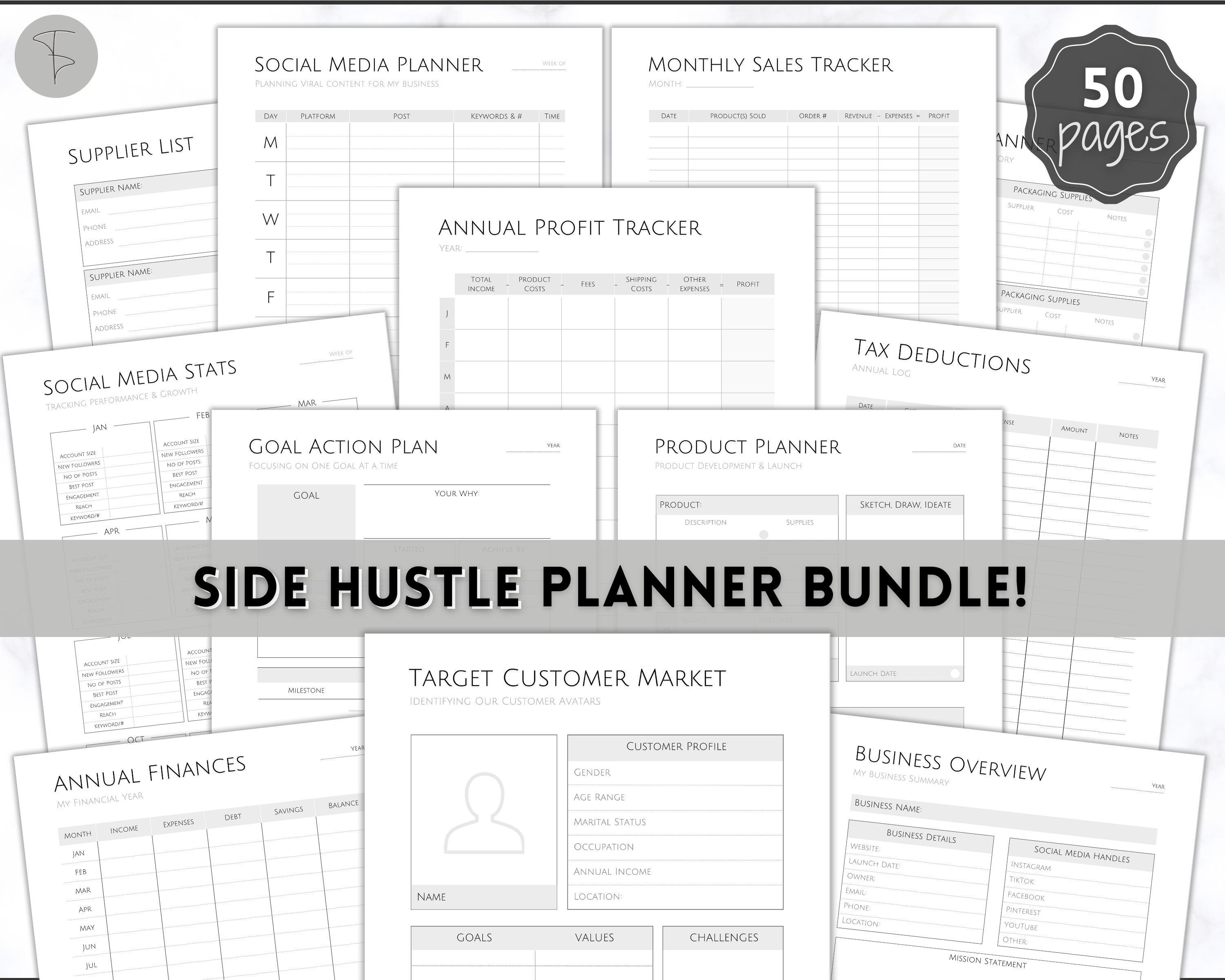 Side Hustle Planner Printable BUNDLE Small Business Planner | Etsy