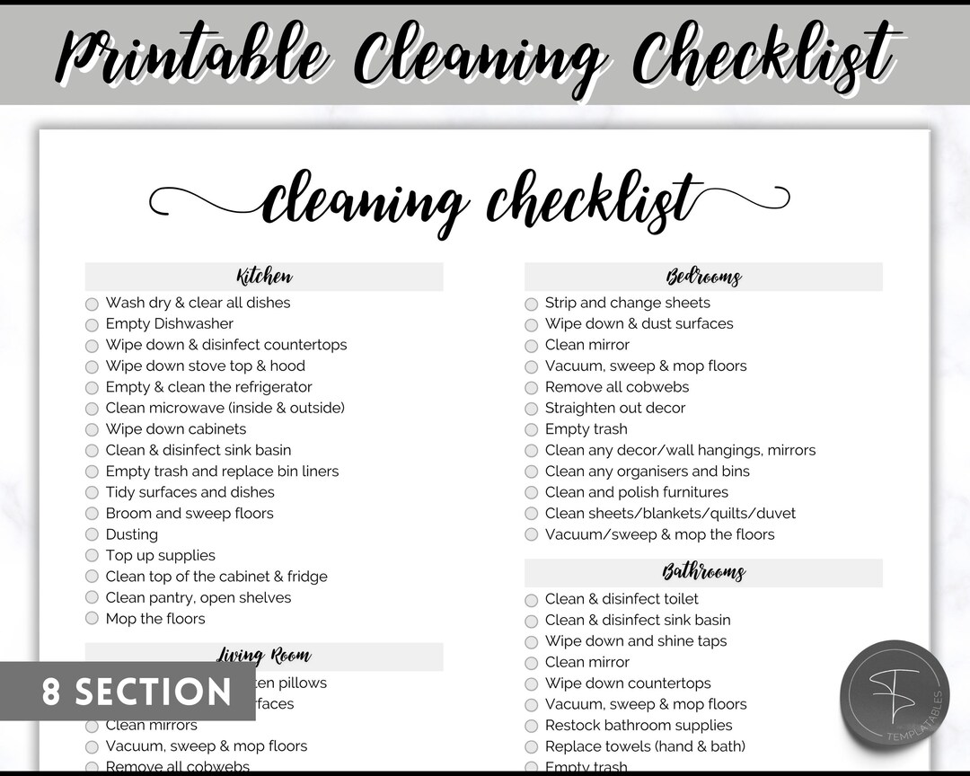 Master Cleaning Checklist Printable, Cleaning Planner, Cleaning ...