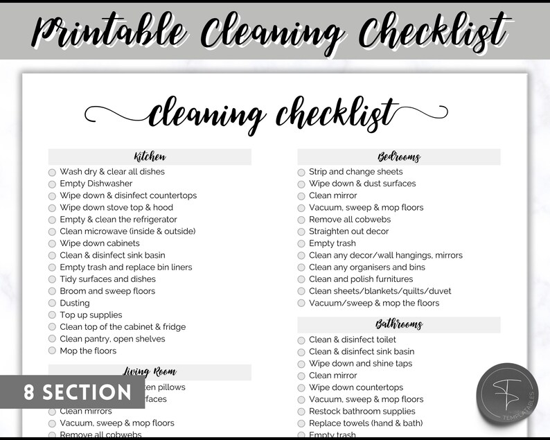 Master Cleaning Checklist Printable Cleaning Planner - Etsy UK