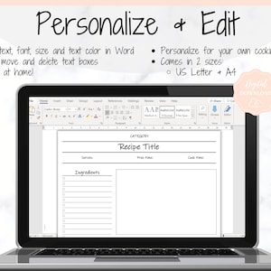 Recipe Book Template, EDITABLE Recipe Sheet Template, Recipe Cards ...