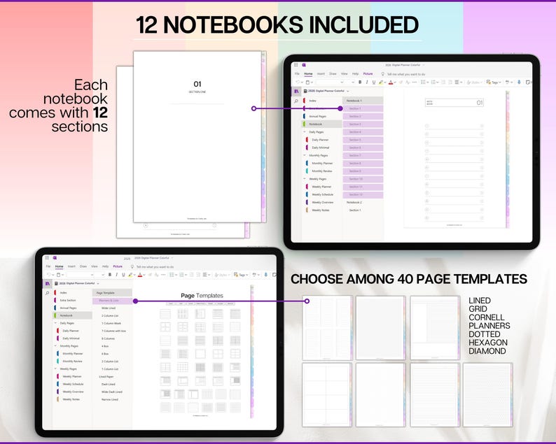 COLORFUL Onenote Planner, 2026 Digital Planner, Onenote Template, Daily ...