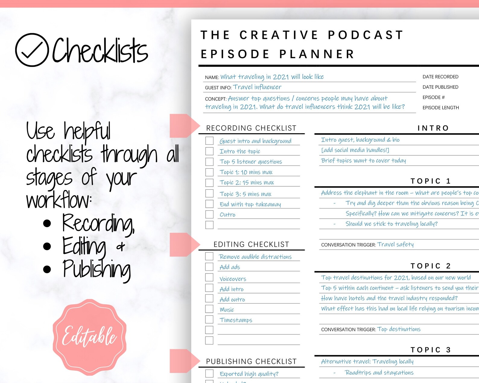 Podcast Planner Editable BUNDLE Pack. Podcast Template | Etsy