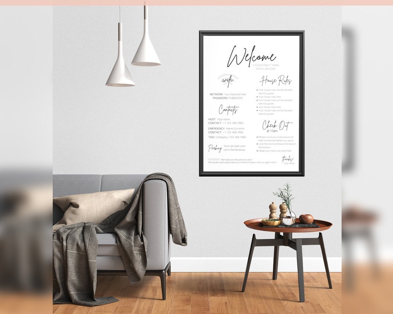 1 Page VRBO Welcome Poster Template, Airbnb Welcome Book, Wifi Password ...