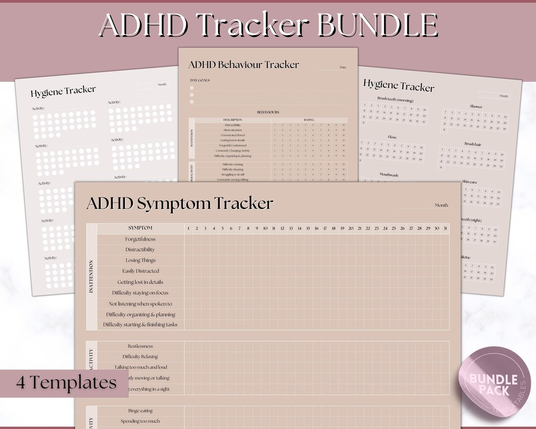 ADHD Tracker BUNDLE Monthly Symptom Tracker, Behavior Tracker, Hygiene ...
