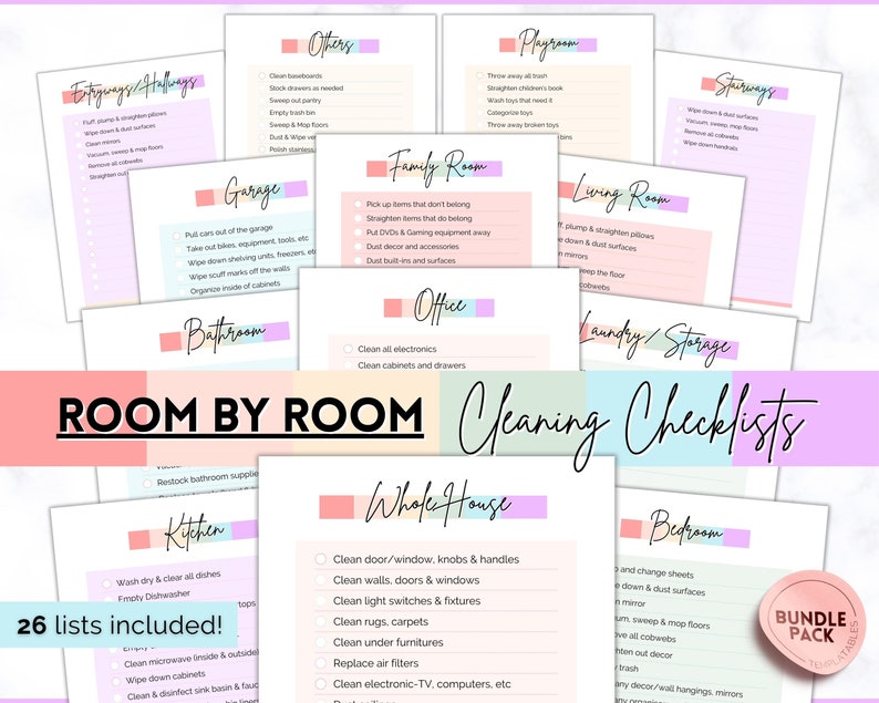 Cleaning Checklist Printable Room by Room Cleaning Cards - Etsy