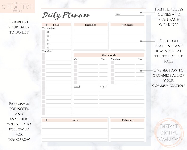 EDITABLE DAILY PLANNER | to Do List | Printable Productivity Day ...