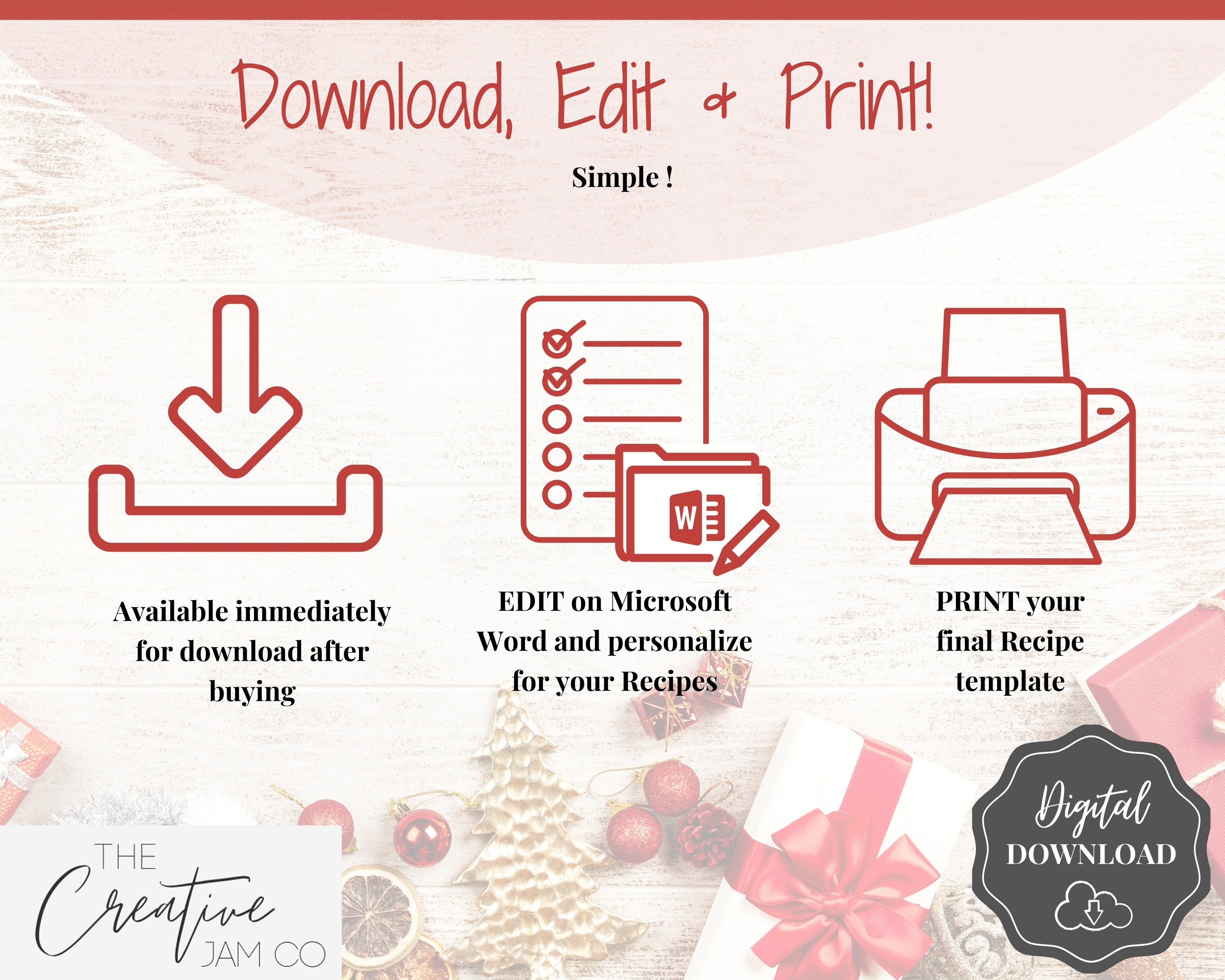 Recipe Sheet Template EDITABLE CHRISTMAS Recipe Book | Etsy
