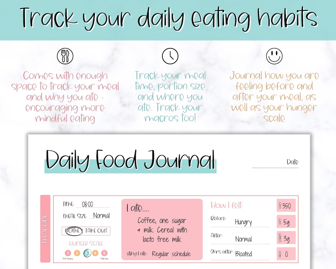 Daily Food Diary Printable Colorful Food Journal Diet & - Etsy
