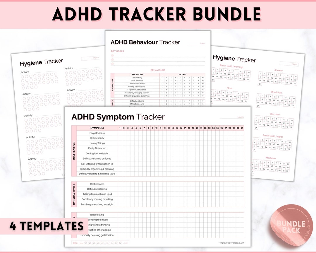 ADHD Tracker BUNDLE! Monthly Symptom Tracker, Behavior Tracker, Hygiene ...