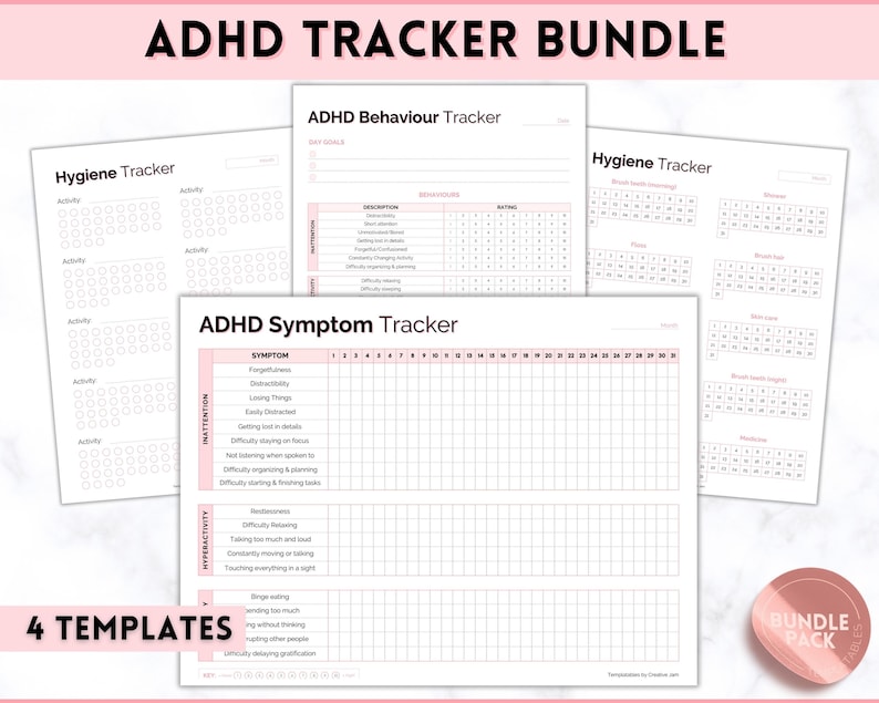 ADHD Symptom Tracker, Behavior & Hygiene Tracker BUNDLE! Monthly ...