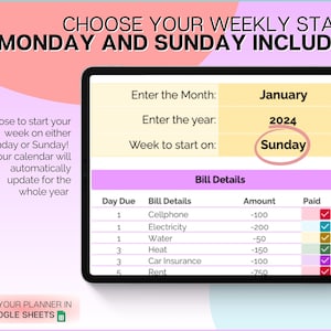 Bill Payment Calendar, Google SHEETS Spreadsheet, Automated Monthly ...