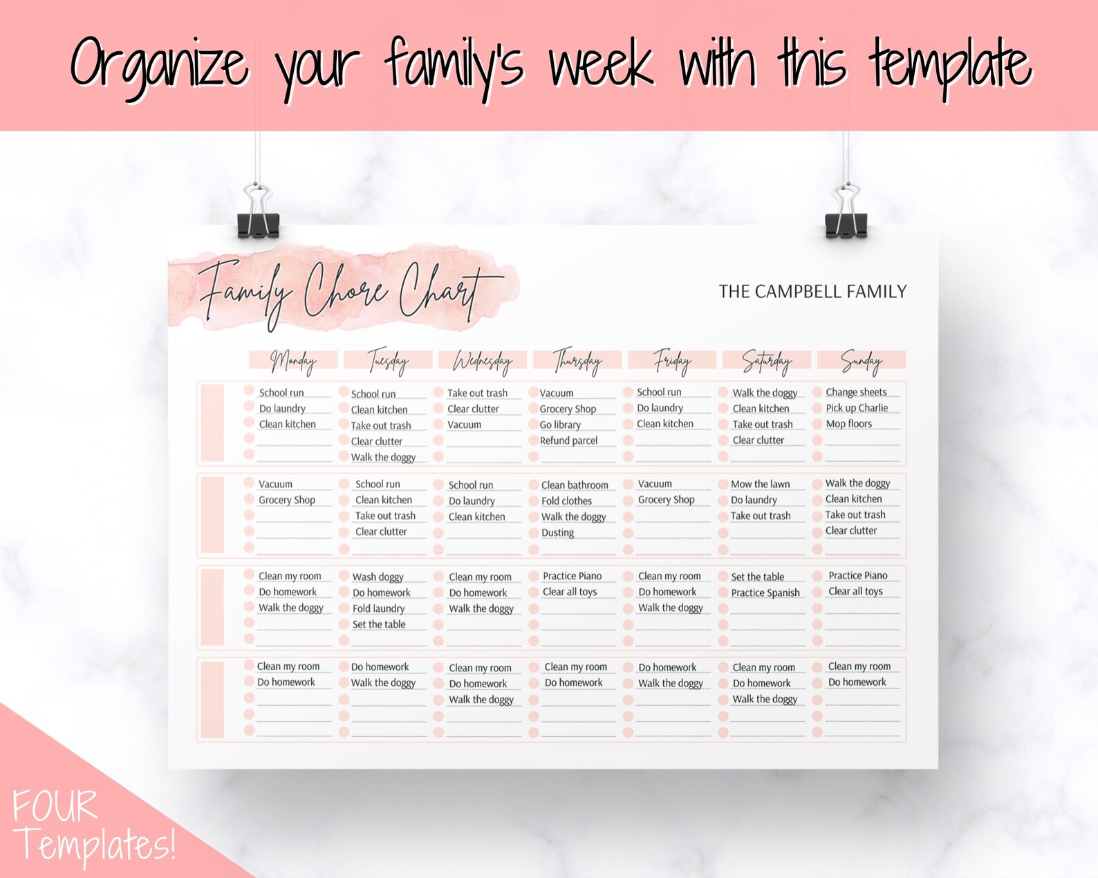 Weekly Family Schedule Family Chore Chart Editable Family - Etsy