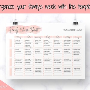 Weekly Family Schedule, Family Chore Chart, Editable Family Planner ...