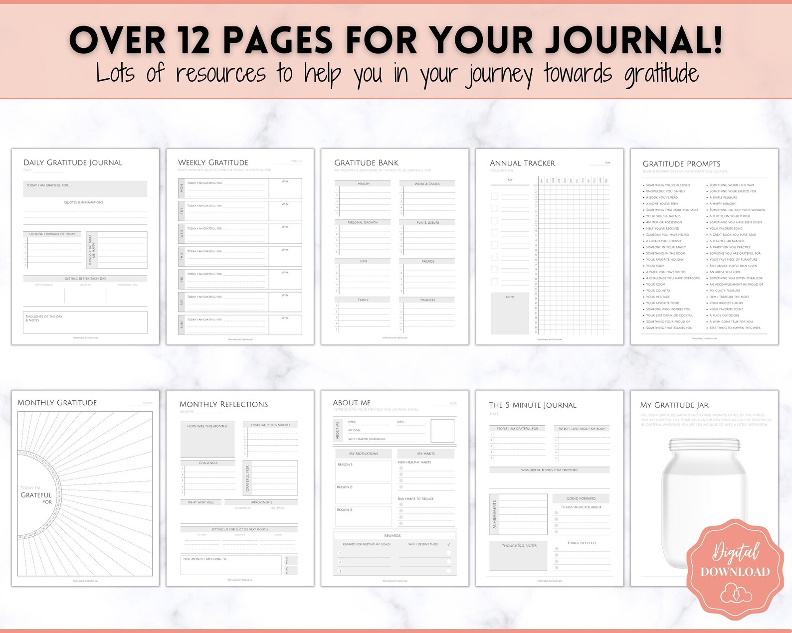 Gratitude Journal Printable BUNDLE Mindfulness Log Gratitude - Etsy