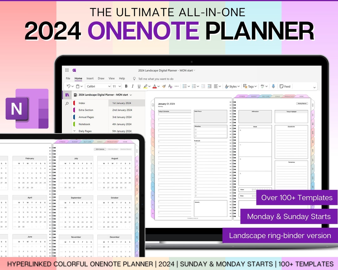 Onenote Planner, 2024 Digital Planner, Onenote Template, Daily, Weekly ...