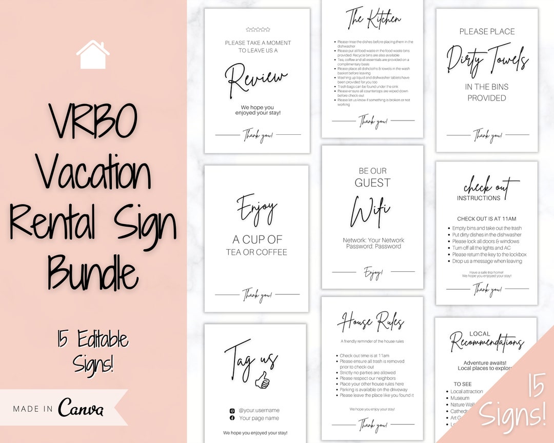 15 VRBO Posters Editable Vacation Rental Template Bundle - Etsy UK