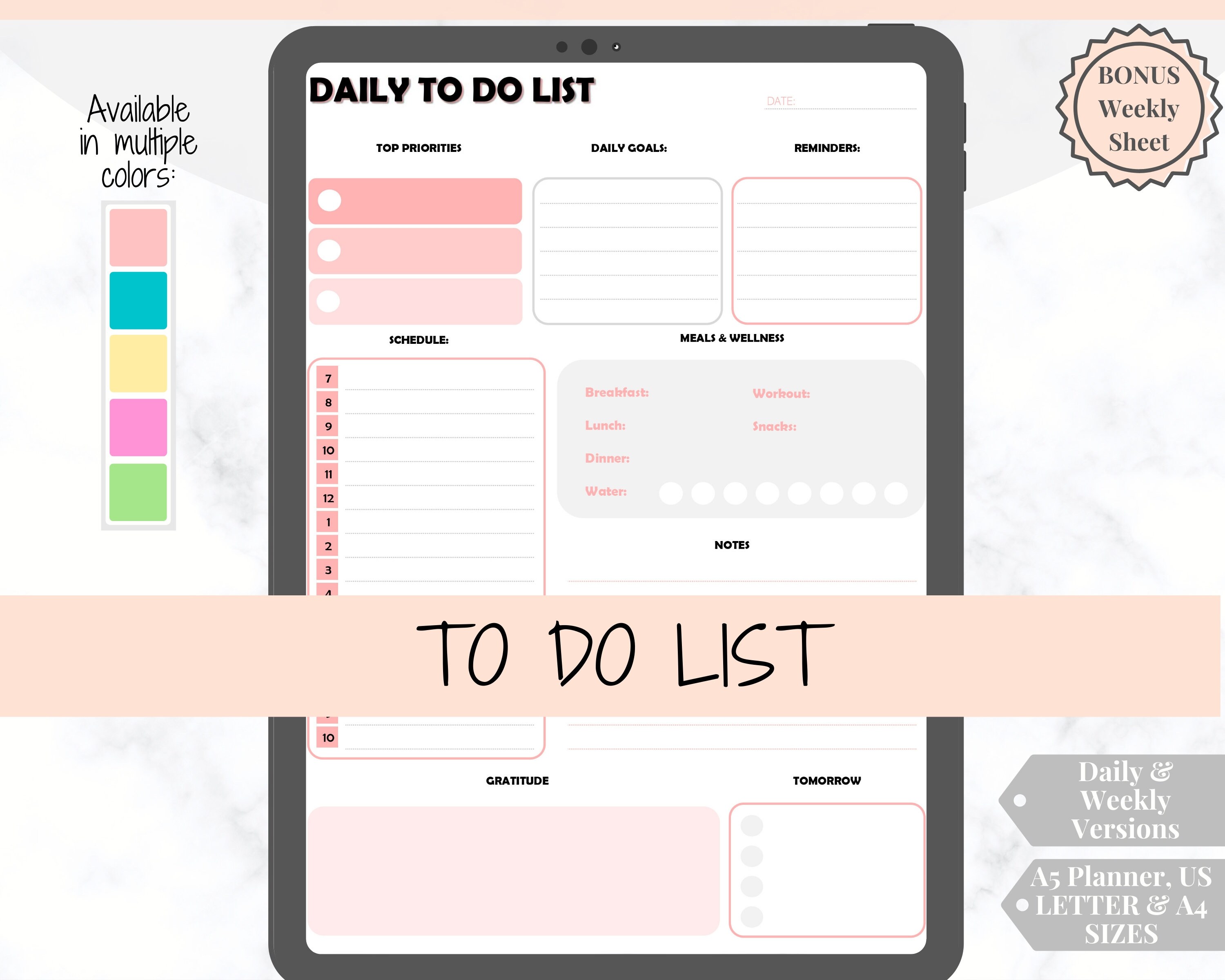 To do List Printable Hourly Planner Checklist. Undated Weekly | Etsy
