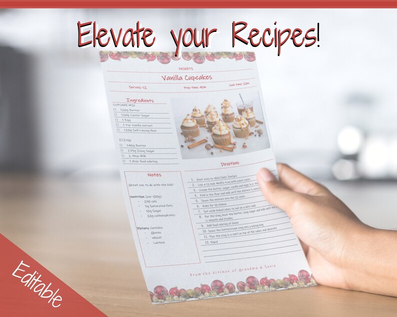 CHRISTMAS Recipe Sheet Template EDITABLE Recipe Book - Etsy