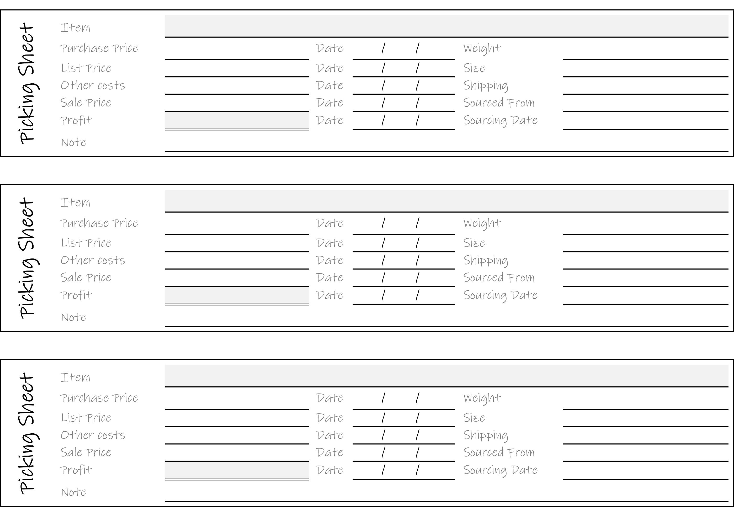 Inventory Picking Sheet for Poshmark Ebay Etsy Amazon | Etsy