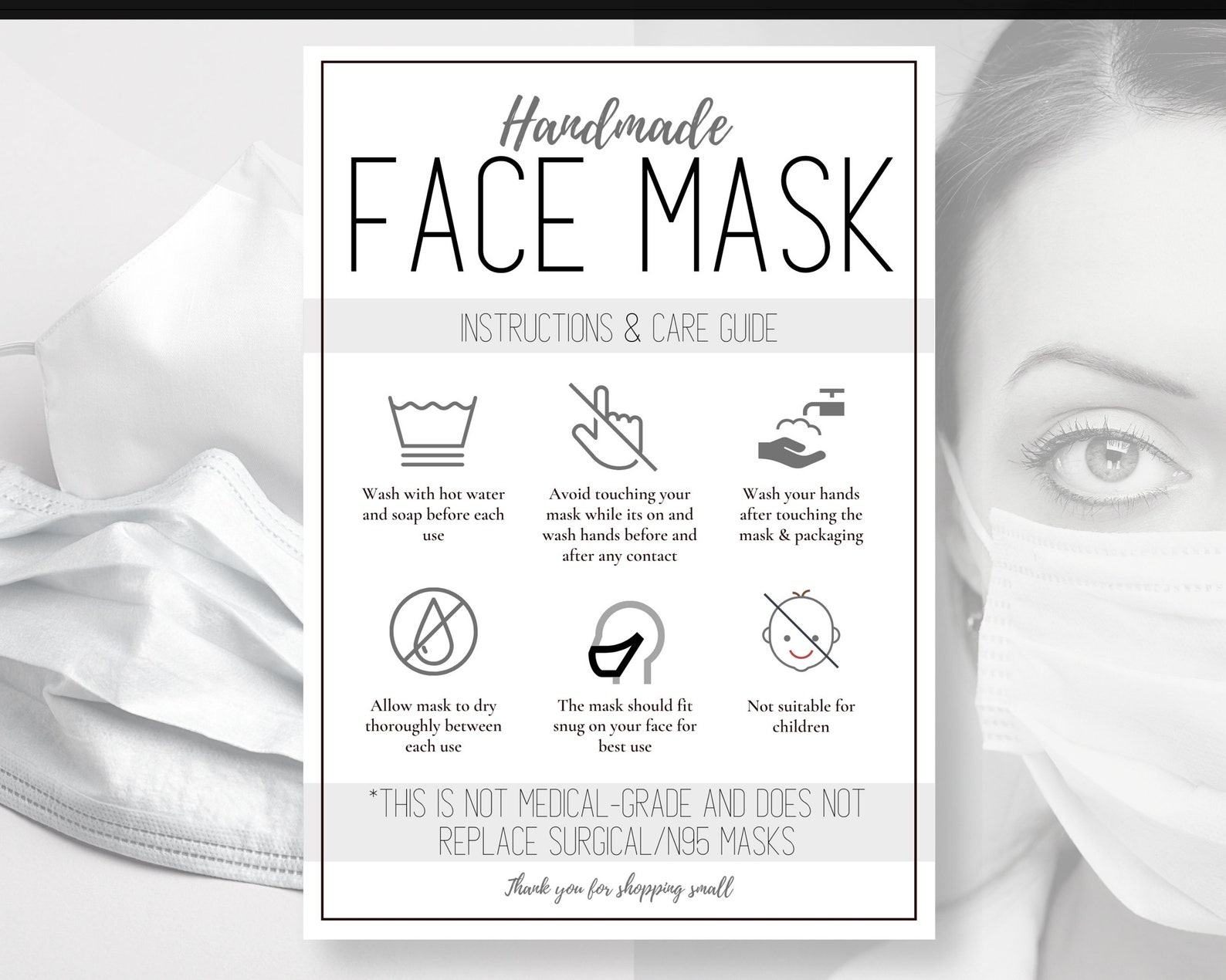 Face Mask LABEL CARE CARD How to Handle Order Card Face Mask - Etsy UK