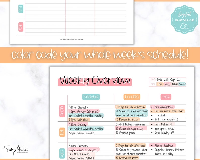 Student Planner Printable College Weekly Schedule College - Etsy