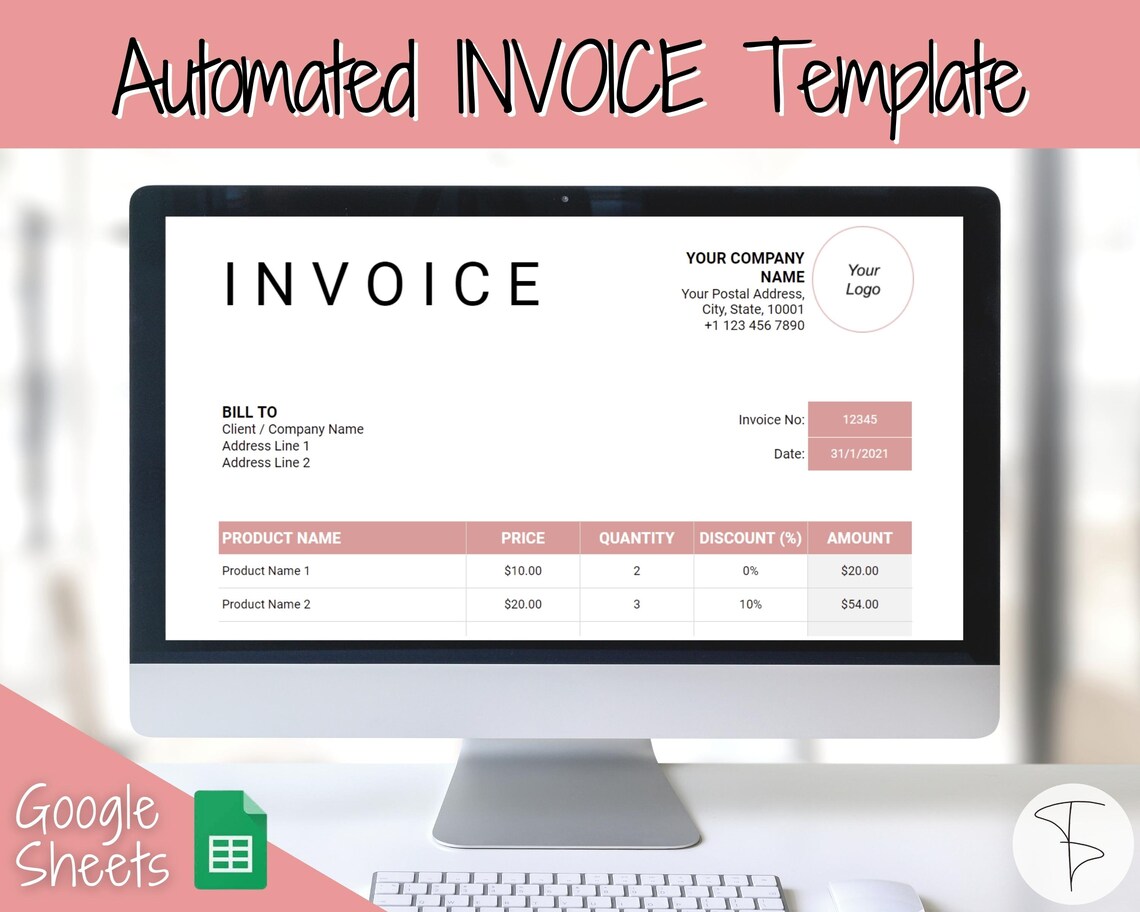 Automated Invoice Template Google Sheets Spreadsheet | Etsy
