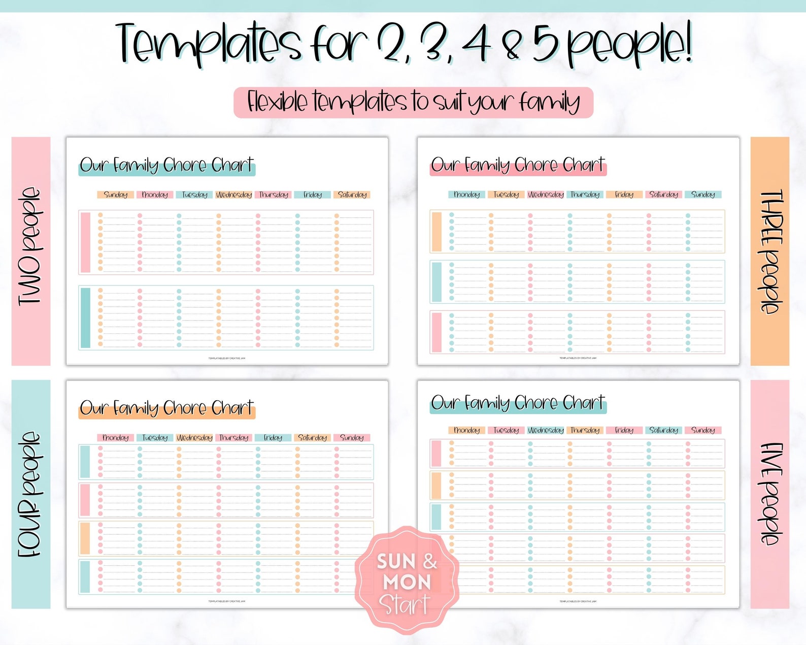 Family Chore Chart, Editable Family Planner Printable, Weekly Family ...