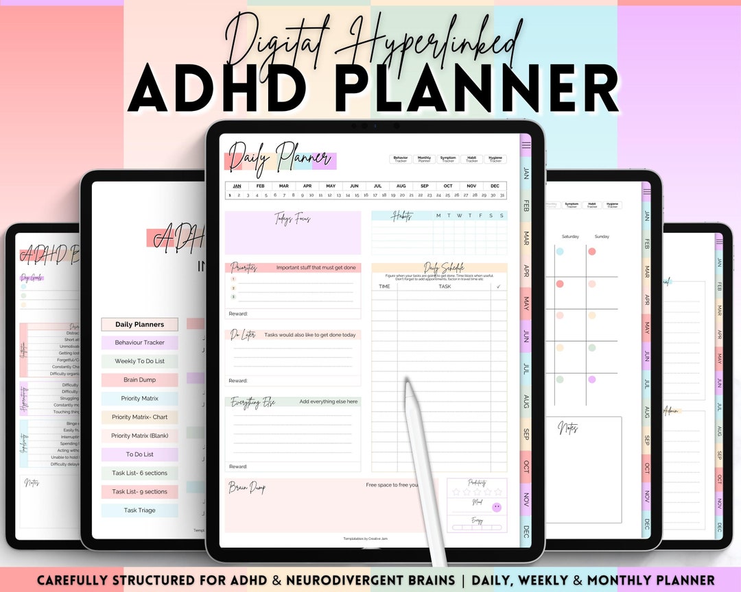 ADHD Digital Planner, Daily Planner for Neurodivergent Adults, Brain ...