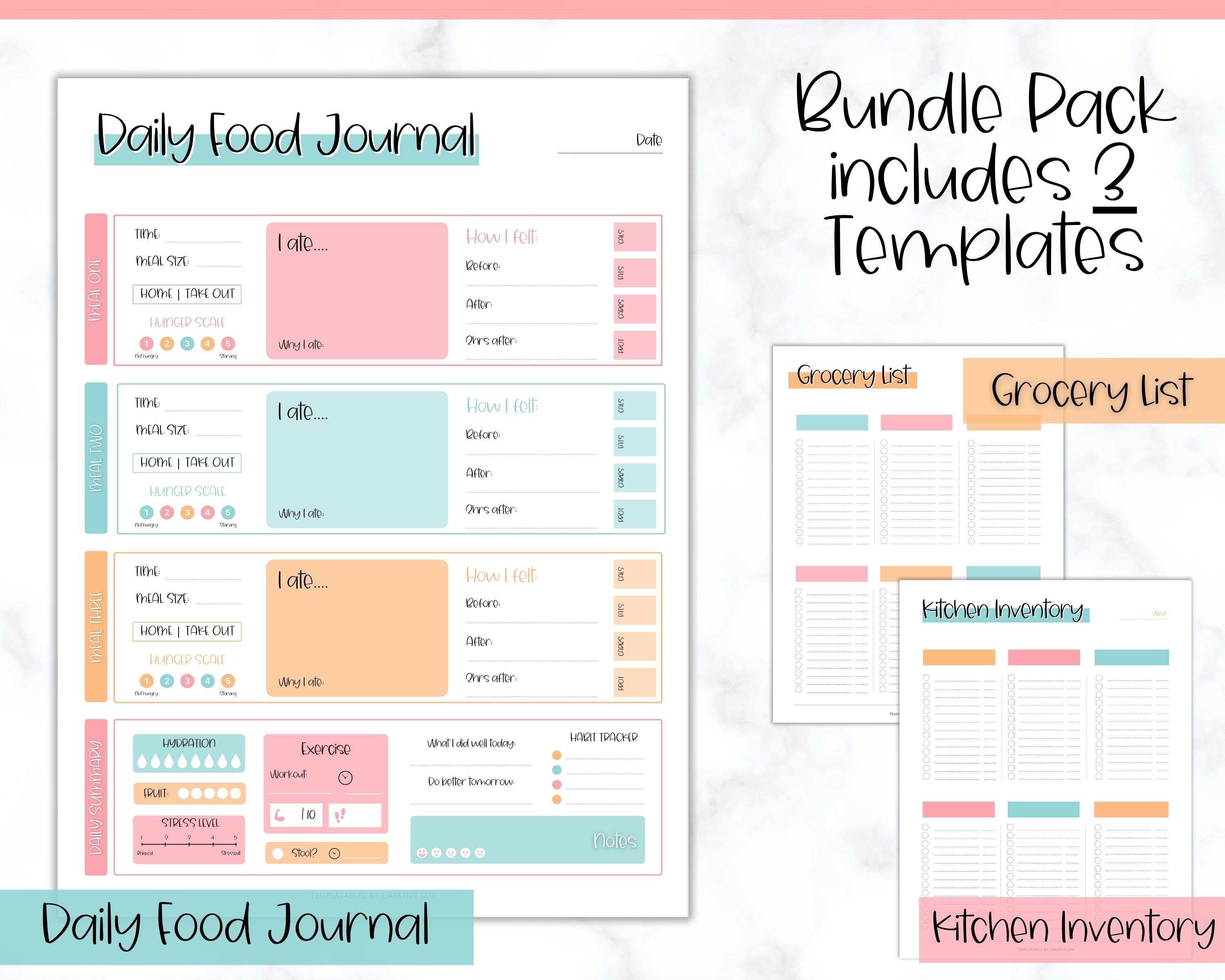 Daily Food Diary Printable Colorful Food Journal Diet & - Etsy