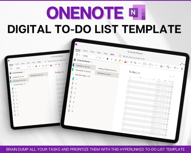 Onenote to Do List Template, Hyperlinked to Do List for One Note ...